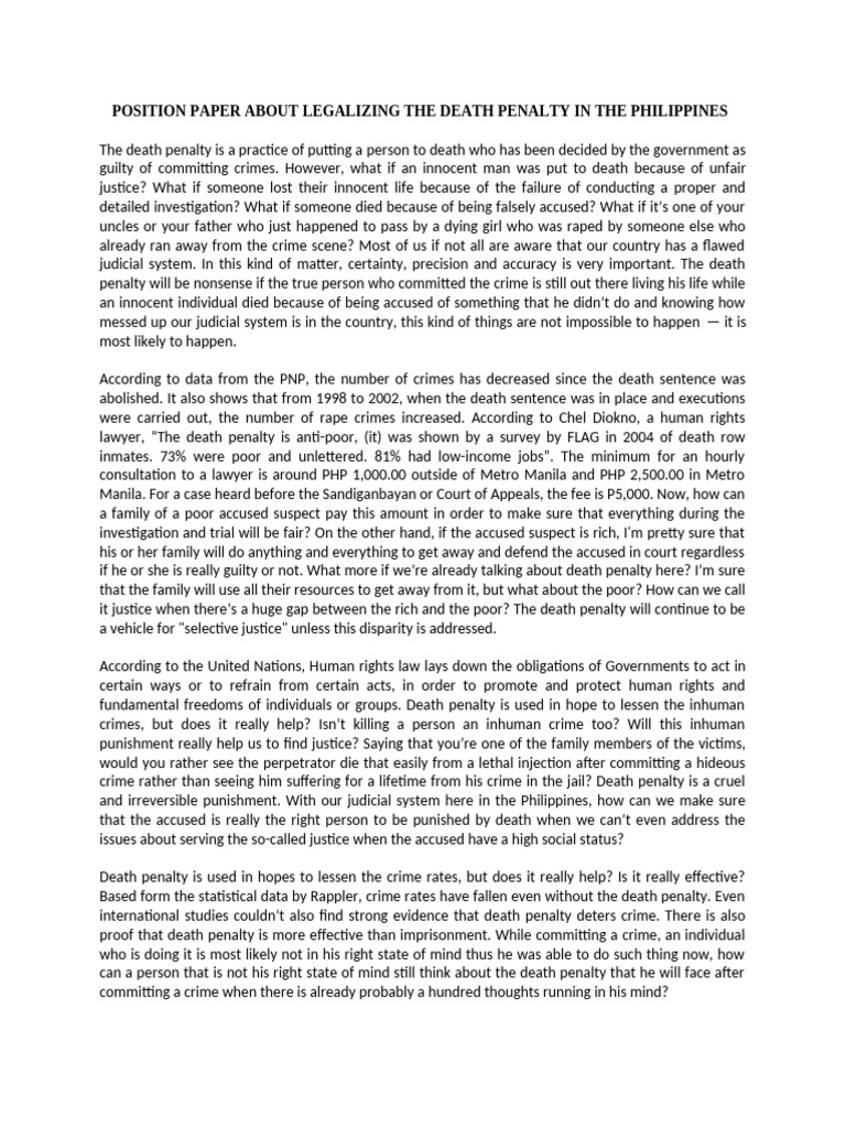 Position Paper | PDF | Capital Punishment | Crimes