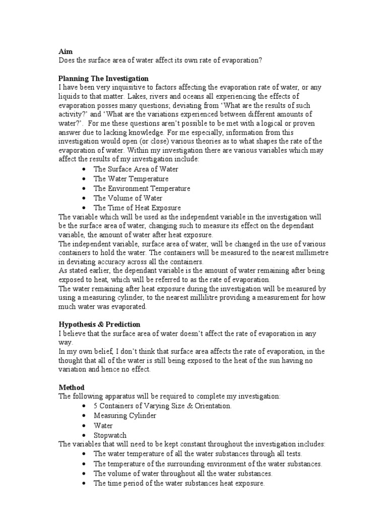Surface Area | PDF | Evaporation | Experiment