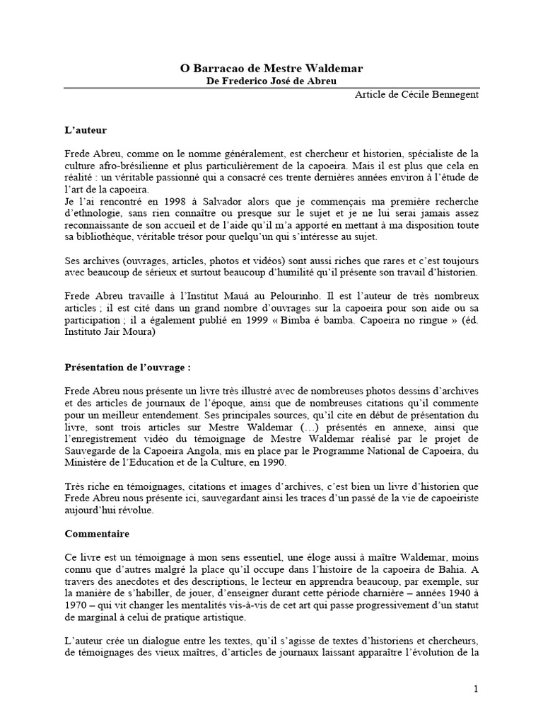 O Barracão de Mestre Waldemar - Frede Abreu (Texto em Francês) | PDF