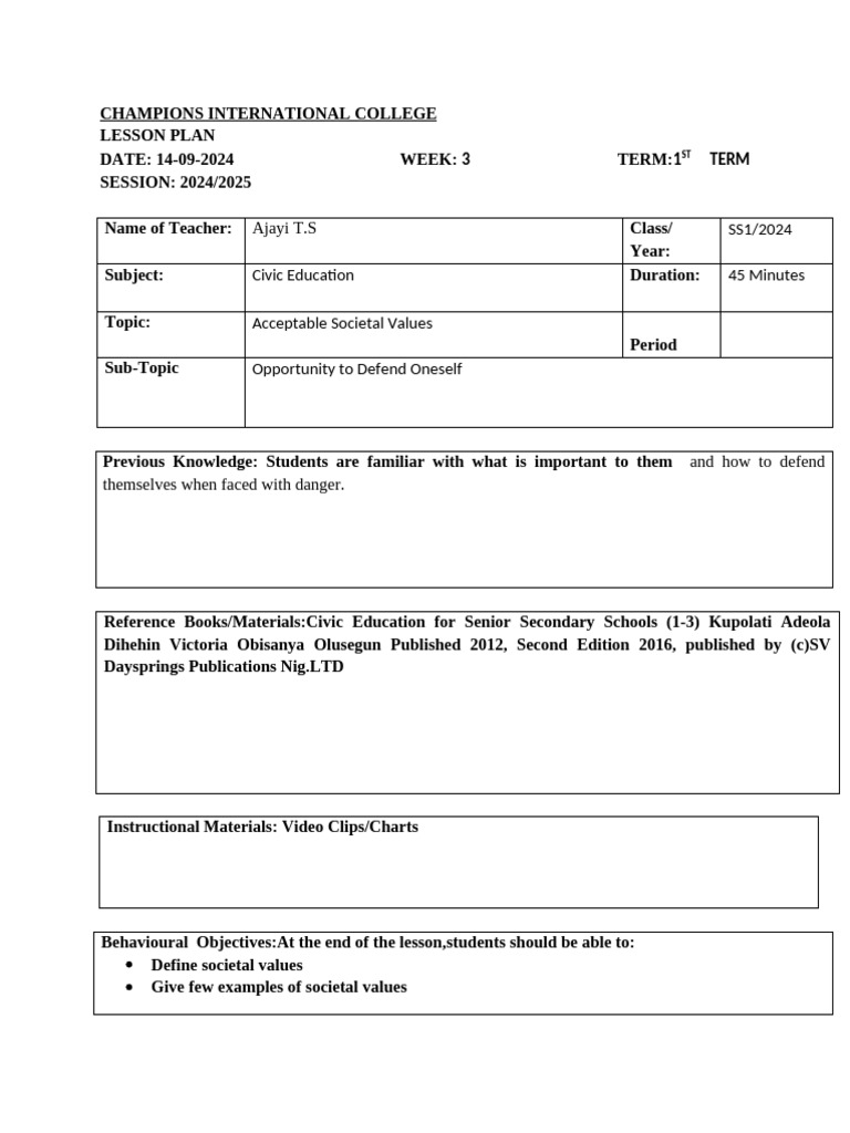 Week 3 Civic Lesson Plan | PDF | Citizenship | Lesson Plan