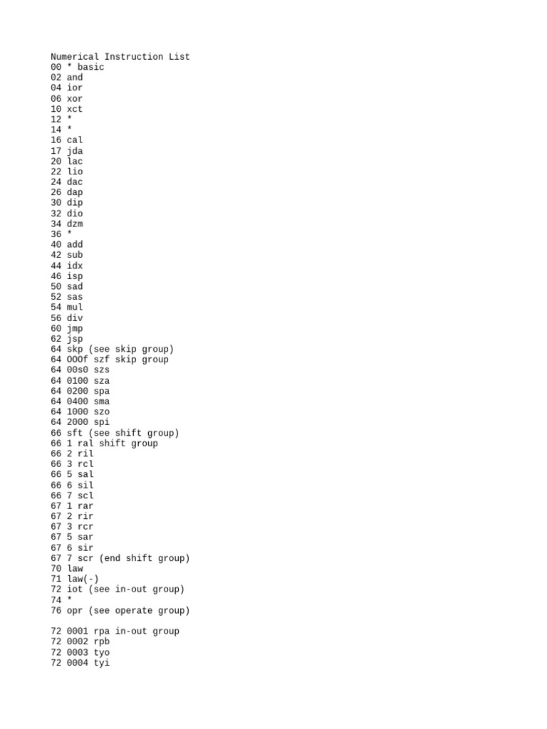 Assembly Instruction Codes List | PDF