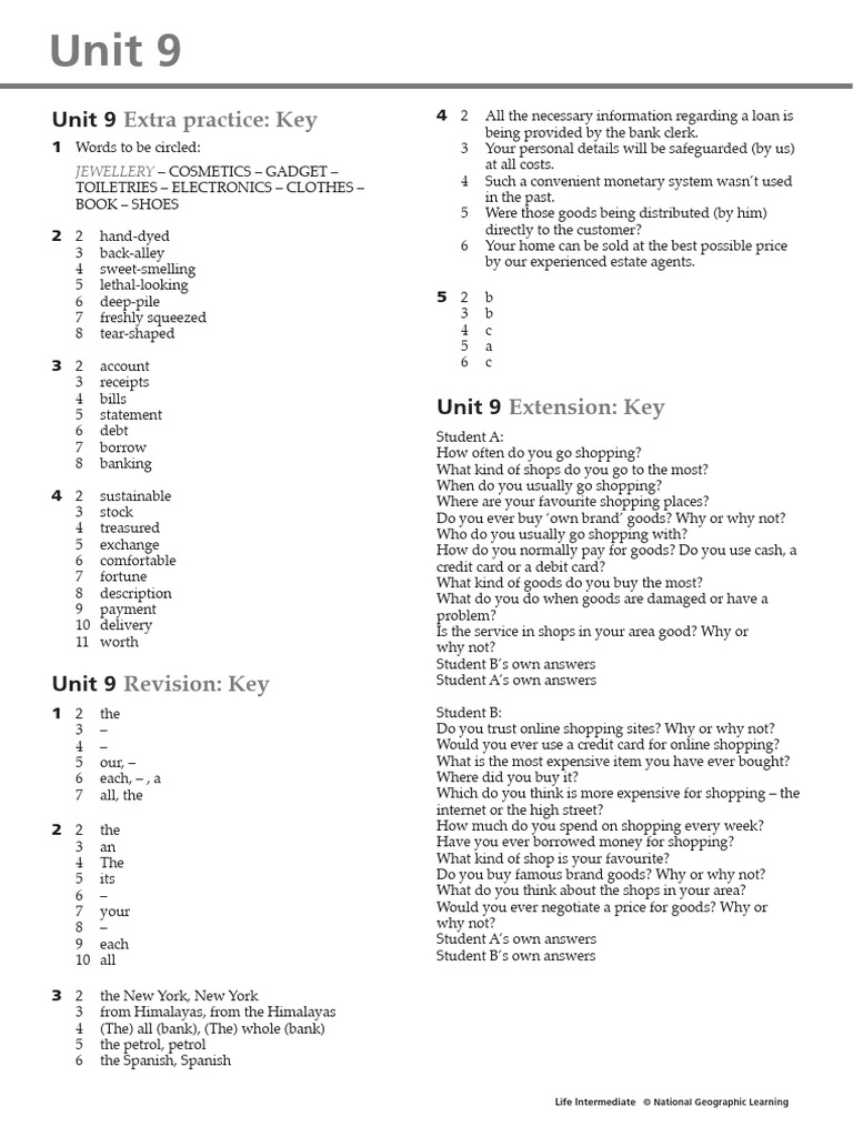 Int Unit9 AnswerKey | PDF