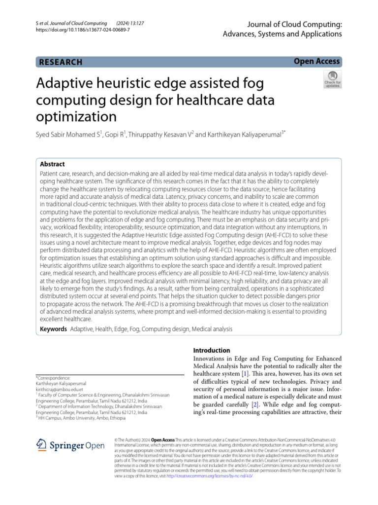 Adaptive Heuristic Edge Assisted Fog Computing Design For Healthcare Data Optimization | PDF