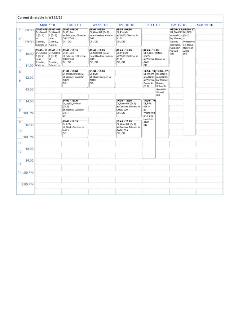 Timetables Hof University in WS24 25 | PDF