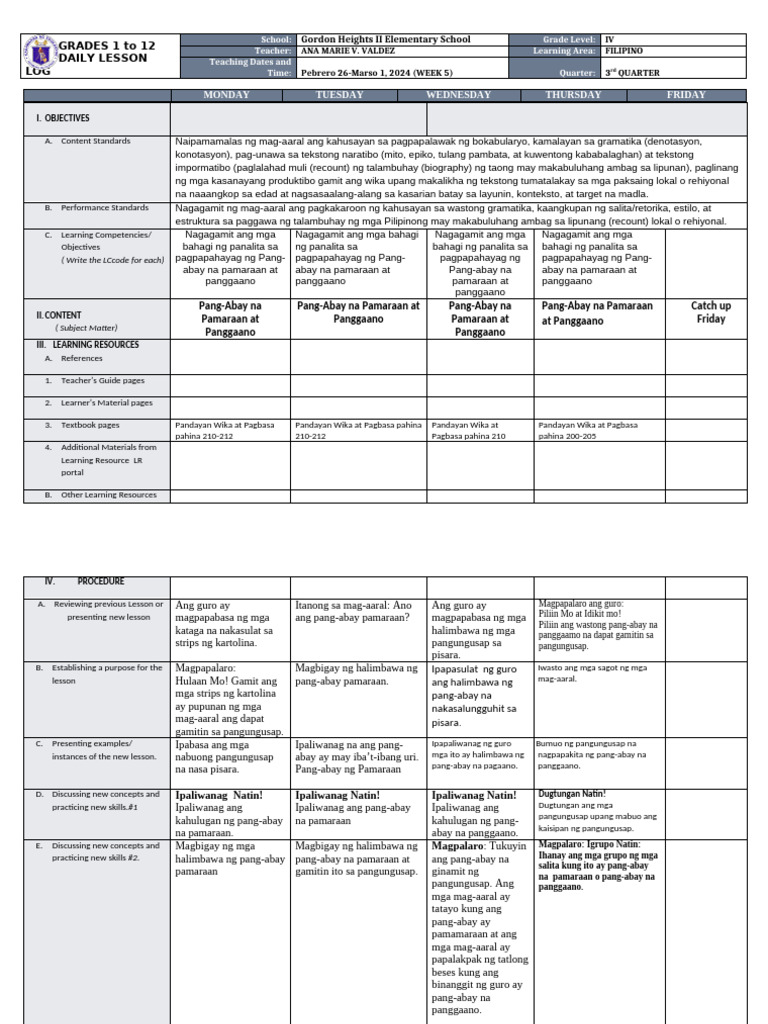 DLL_filipino-4_Q3_W5-MATATAG | PDF