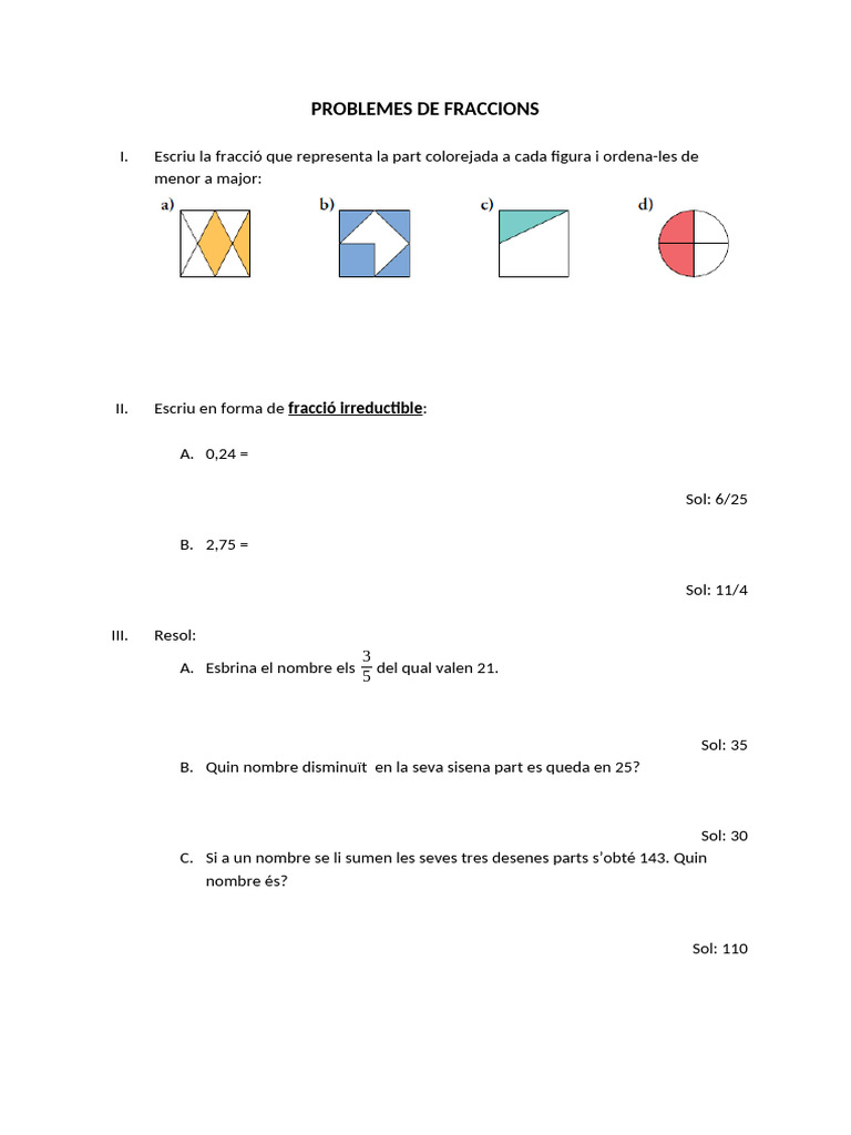 PROBLEMES DE FRACCIONS | PDF