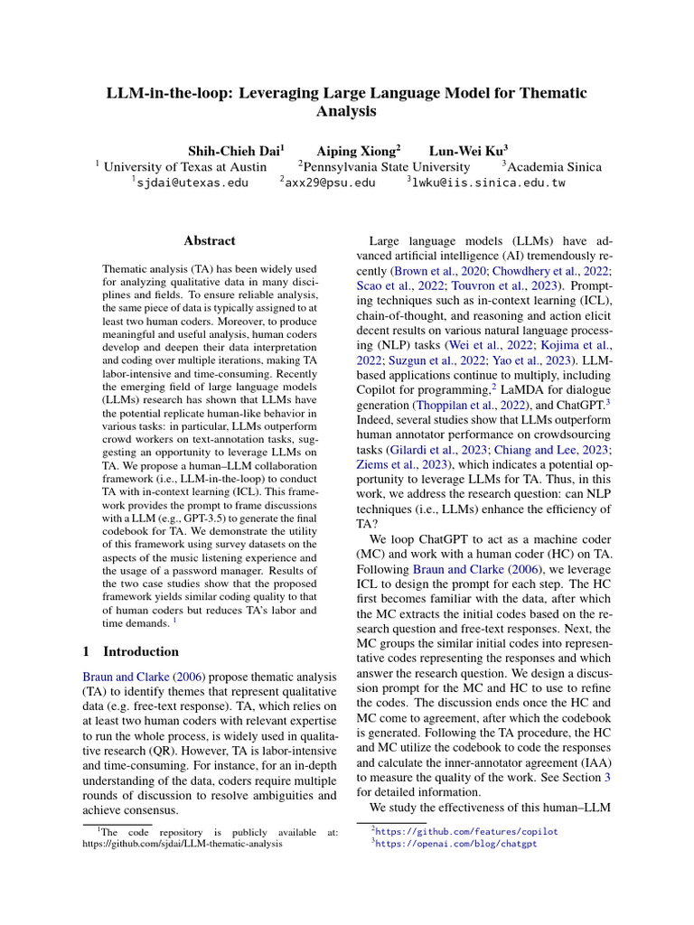 LLM-in-the-loop: Leveraging Large Language Model For Thematic Analysis ...