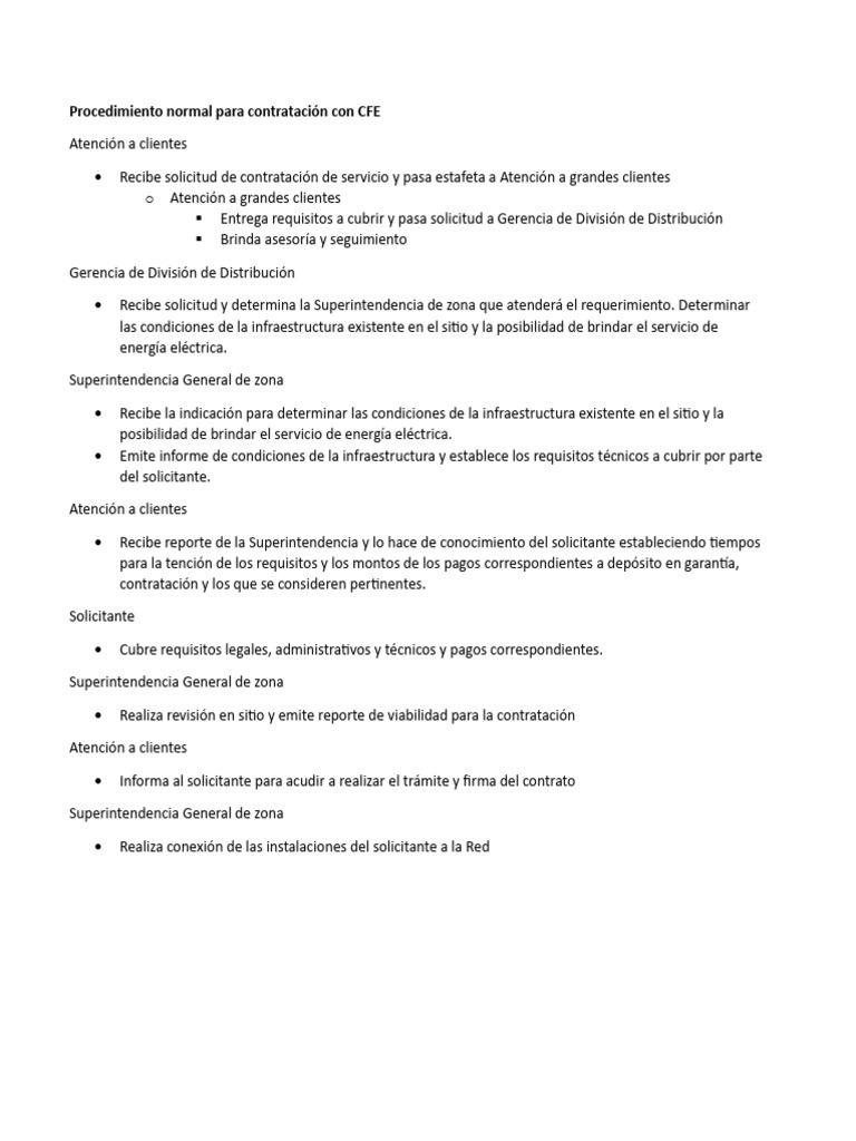 Procedimiento normal para contratación con CFE | PDF