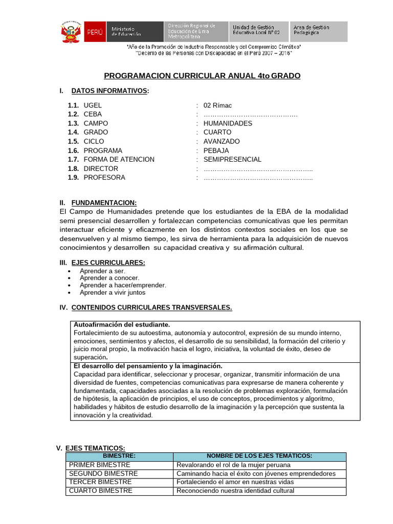 Programacion Anual 4° | PDF