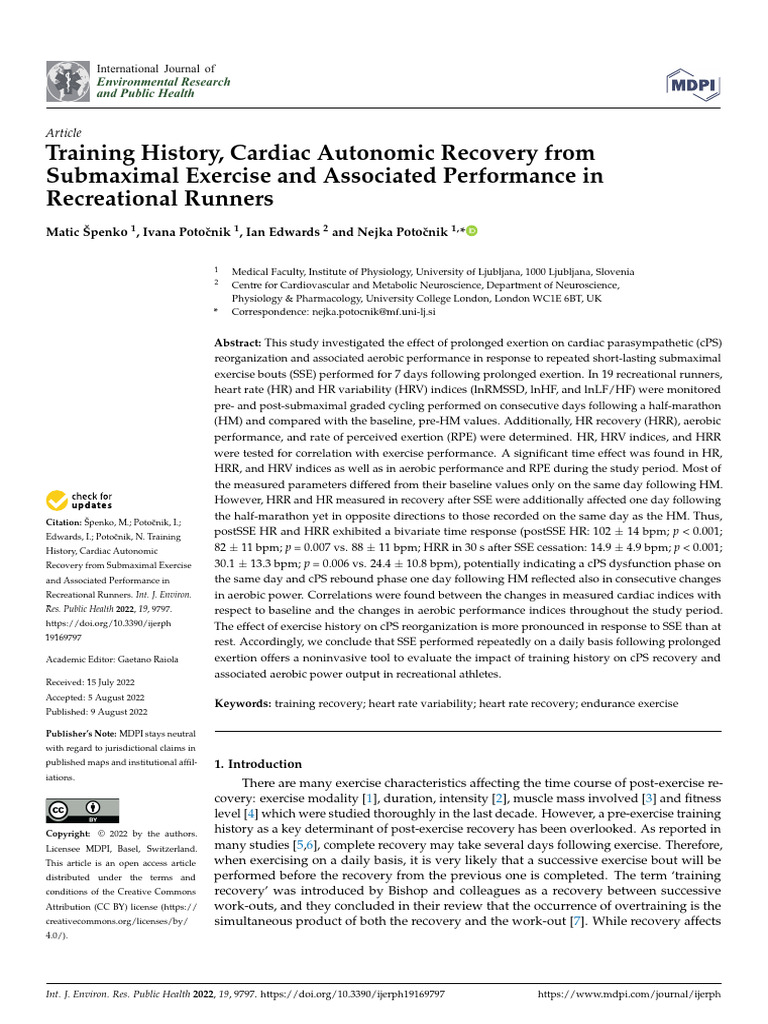 Training History, Cardiac Autonomic Recovery from2022MSpenko-1-10 | PDF