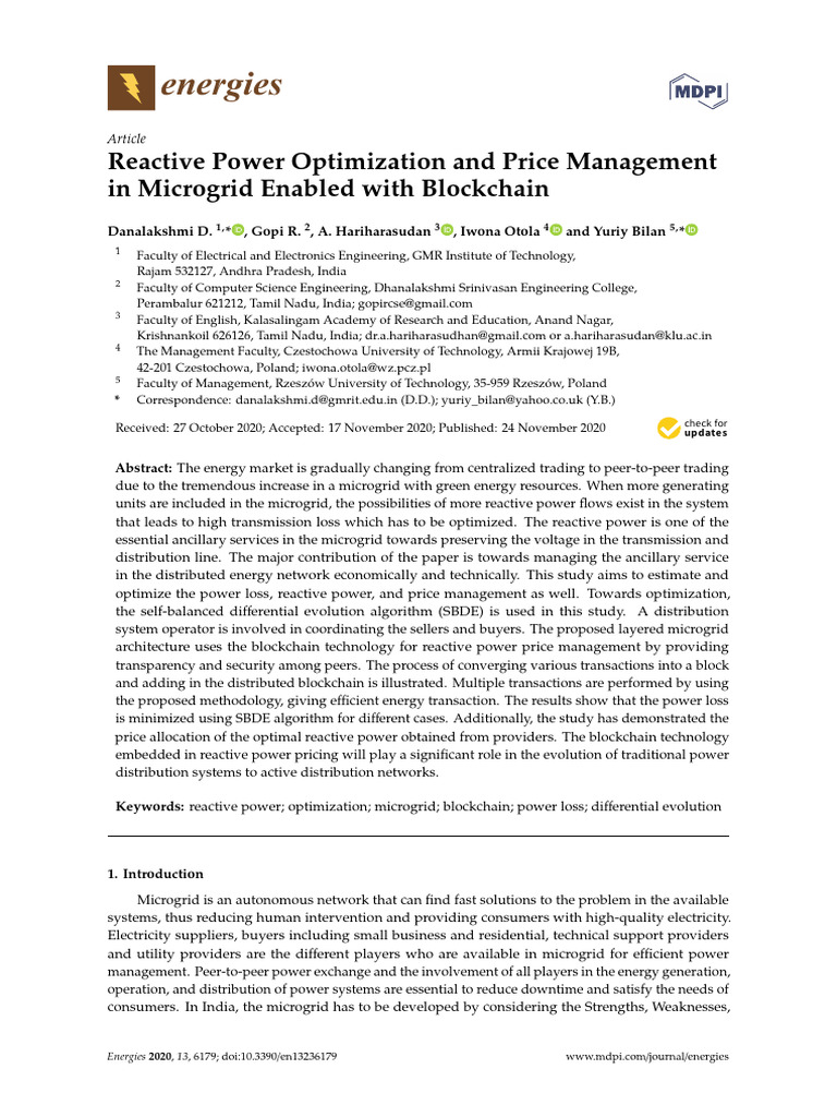 Reactive Power Optimization and Price Management in Microgrid Enabled With Blockchain | PDF