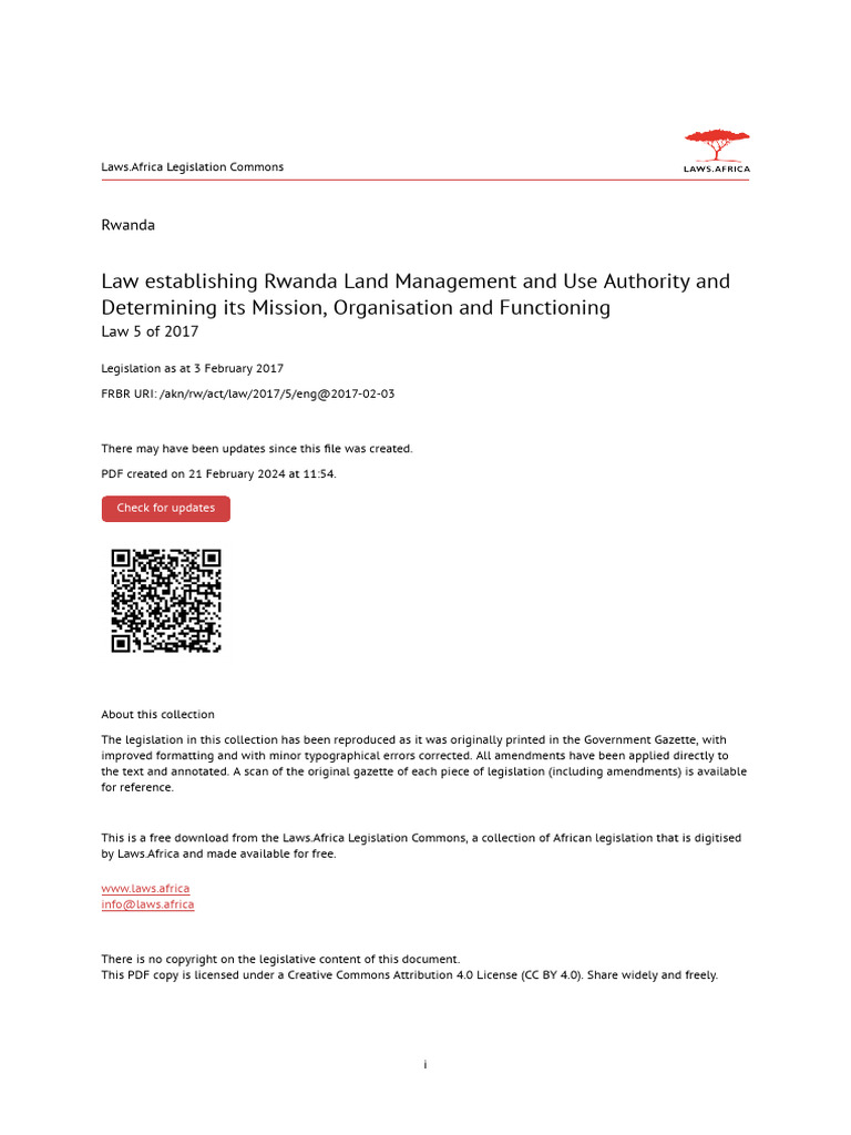 Law Establishing Rwanda Land Management and Use Authority and ...