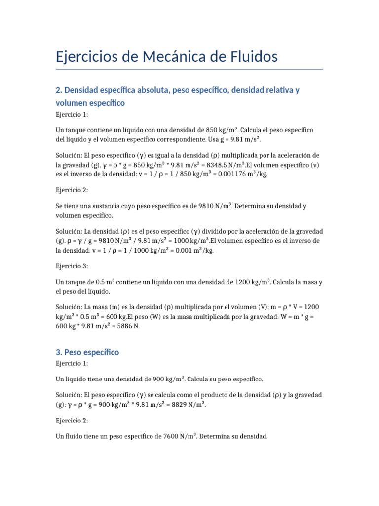 Ejercicios Mecanica Fluido | PDF