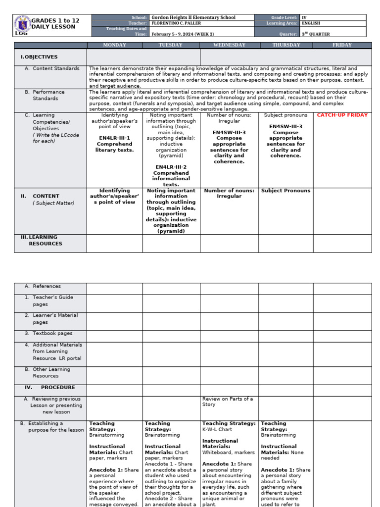 DLL English-4 Q3 W2-Matatag | PDF