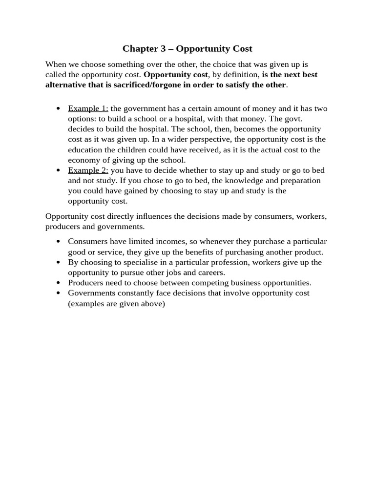 Chapter 3 - Opportunity Cost | PDF