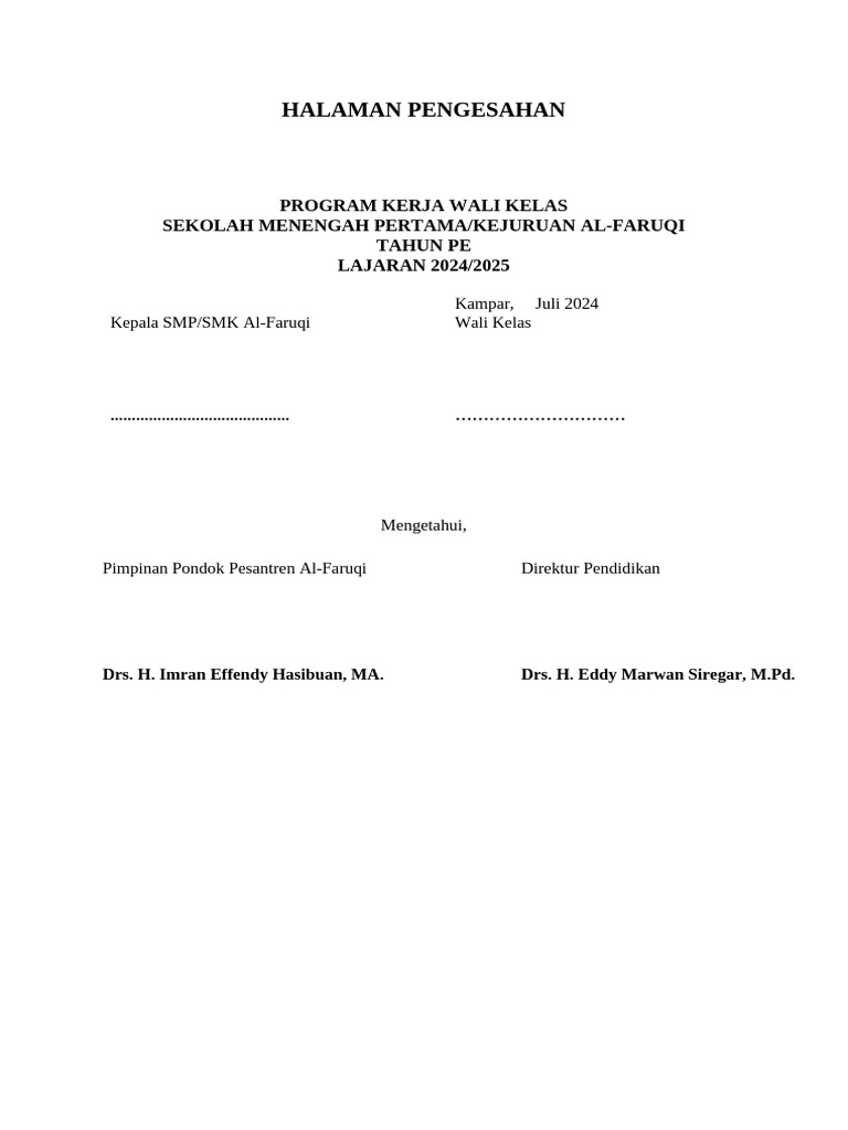 Halaman Pengesahan Program Kerja | PDF