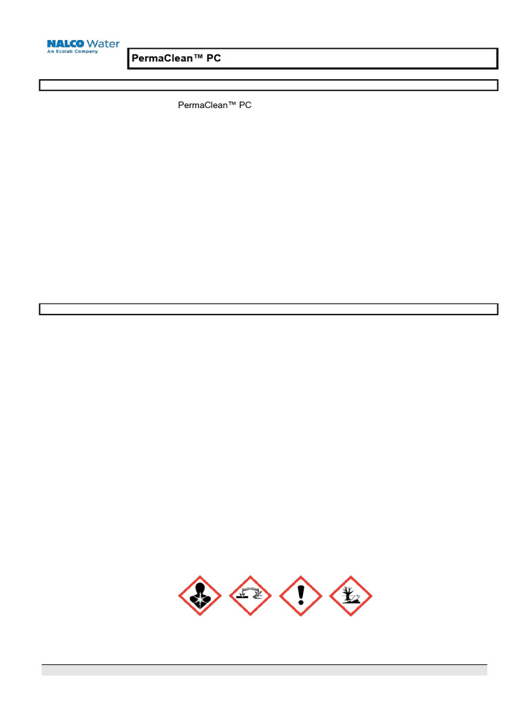Hoja de Datos de Seguridad Permaclean™ Pc-11: Sección 1. Identificación ...