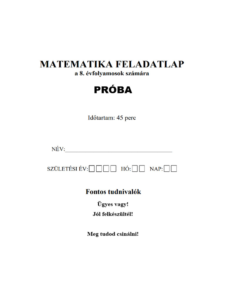 Felvételi Gyakorló 8. Évfolyam | PDF