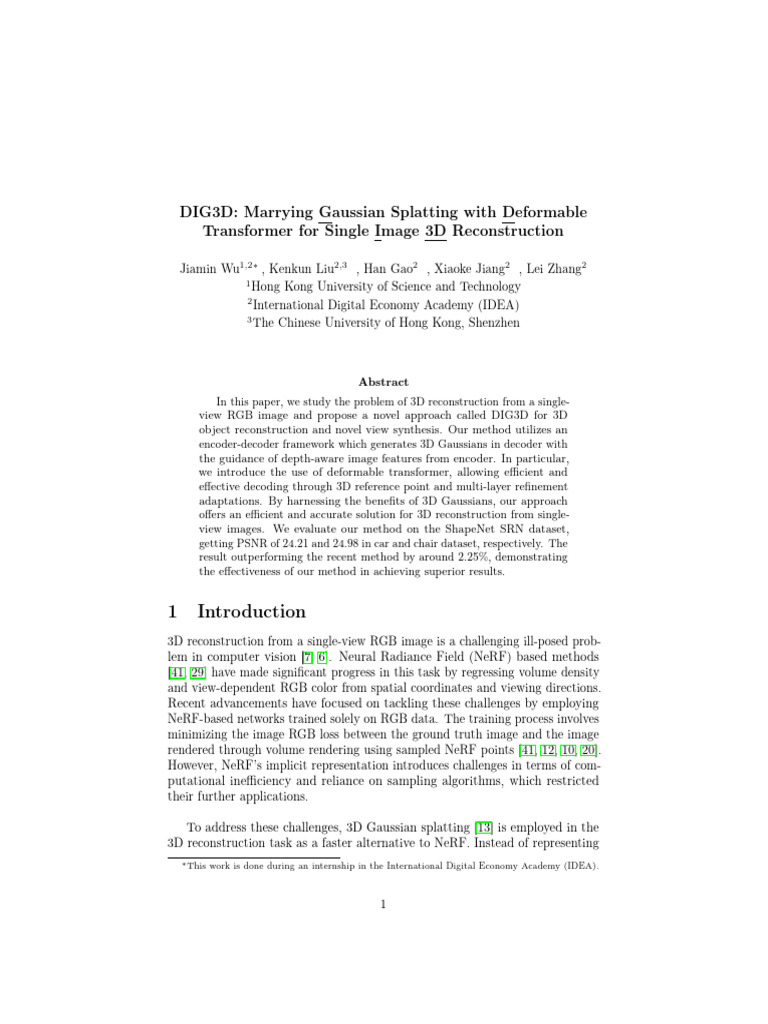 DIG3G - Marrying Gaussian Splatting With Deformable Transformer For A Single Image 3D ...