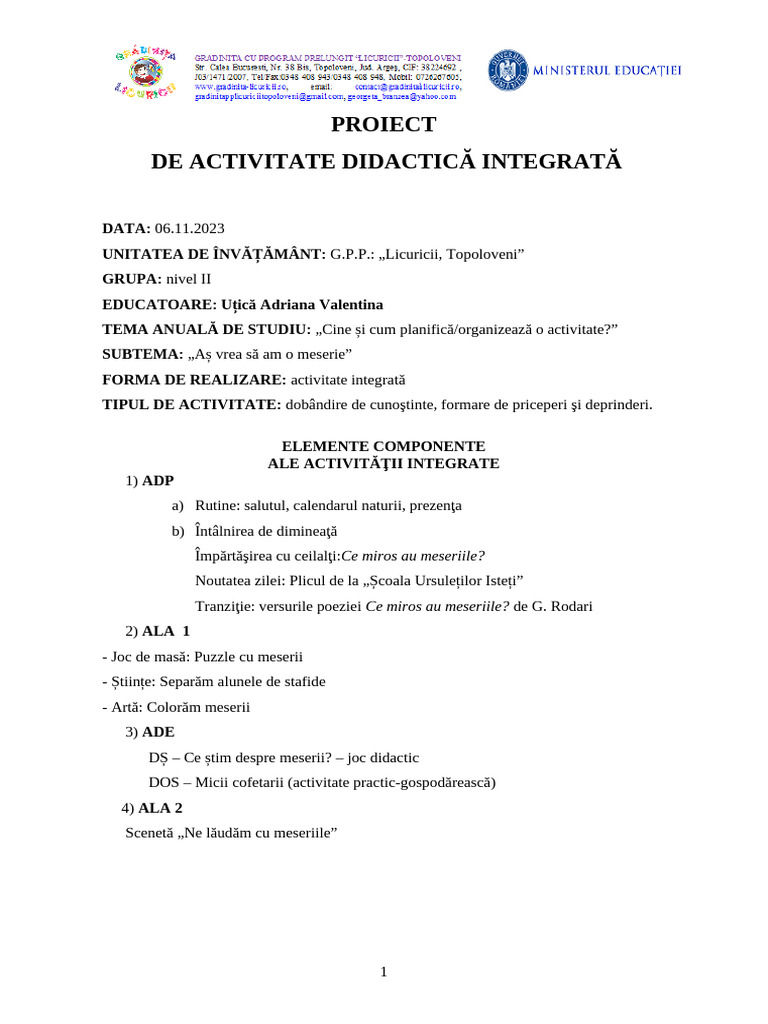 Proiect Didactic Meserii | PDF
