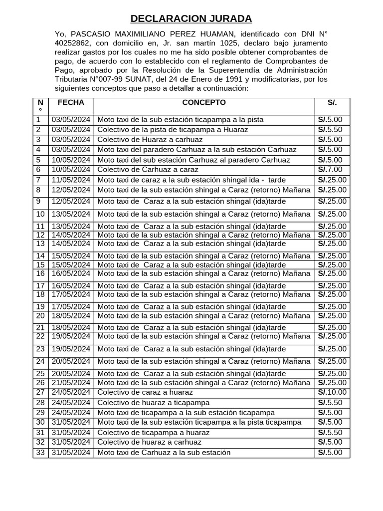 Declaracion Jurada | PDF