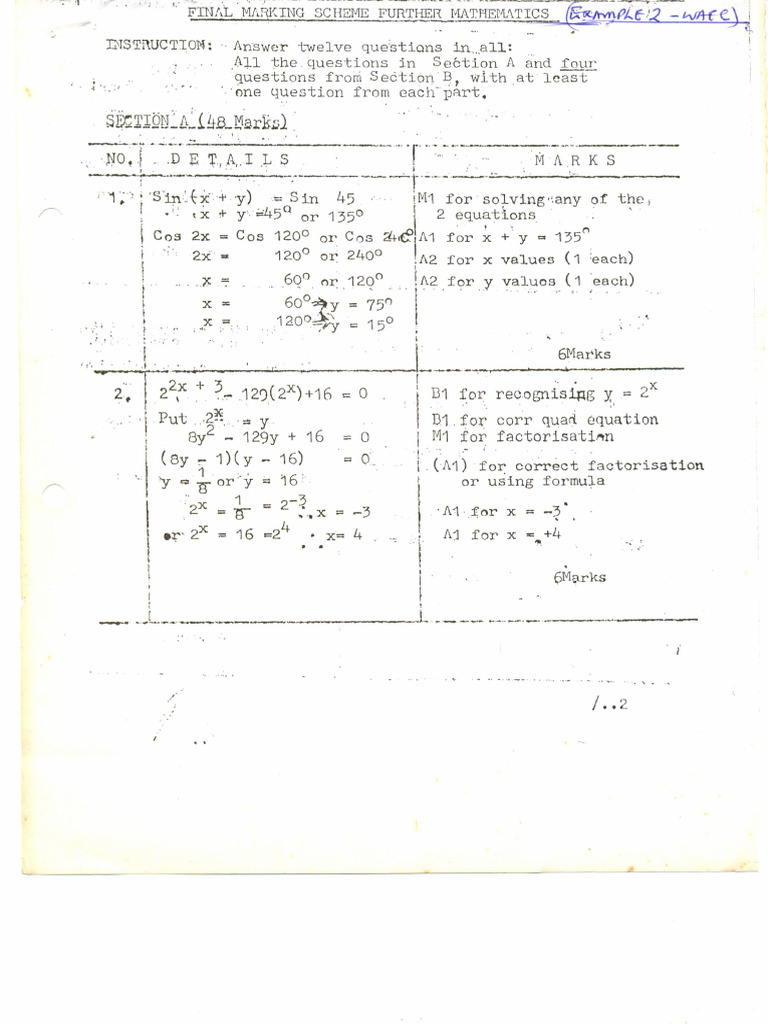 further-maths-marking-schemeexample-2-waec | PDF