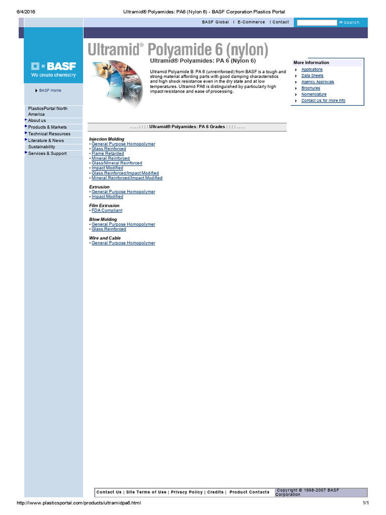 Ultramid® Polyamides - PA6 (Nylon 6) - BASF Corporation Plastics Portal ...
