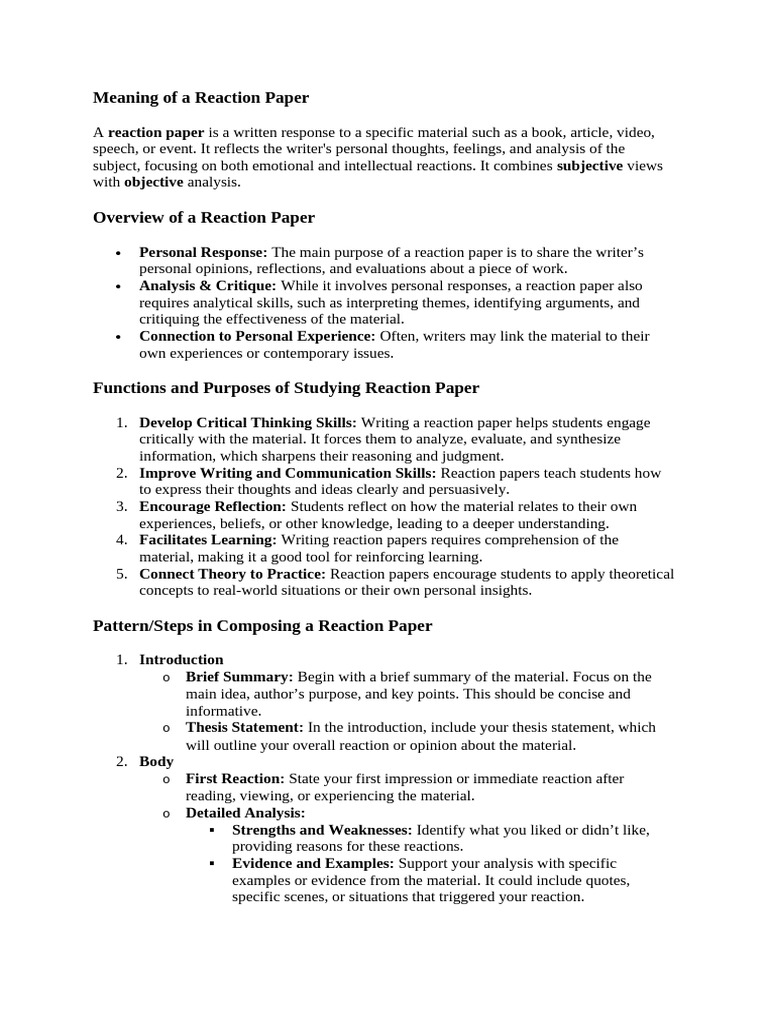 Meaning of A Reaction Paper 1 | PDF