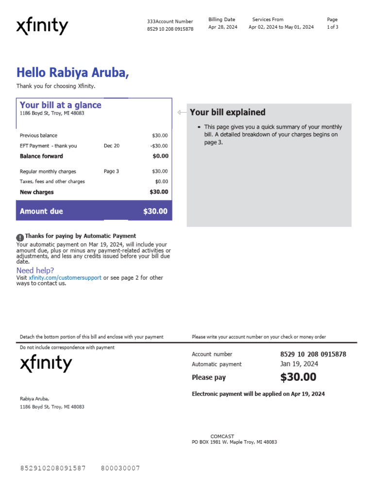 Xfinity Bill Rabiya Troy MI | PDF | Annual Percentage Rate | Personal ...