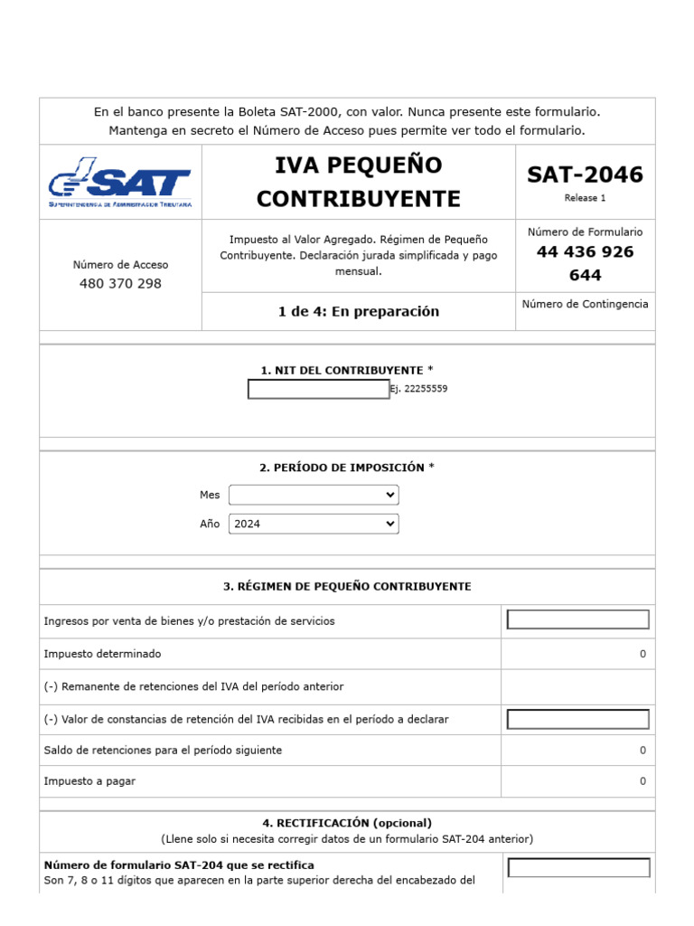 Formulario SAT-2046 IVA Pequeño Contribuyente | PDF | Impuestos ...