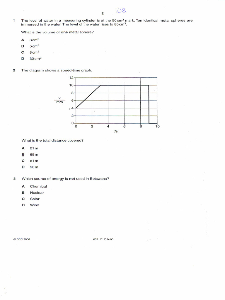 Bgcse Physics Paper 1 2006 | PDF