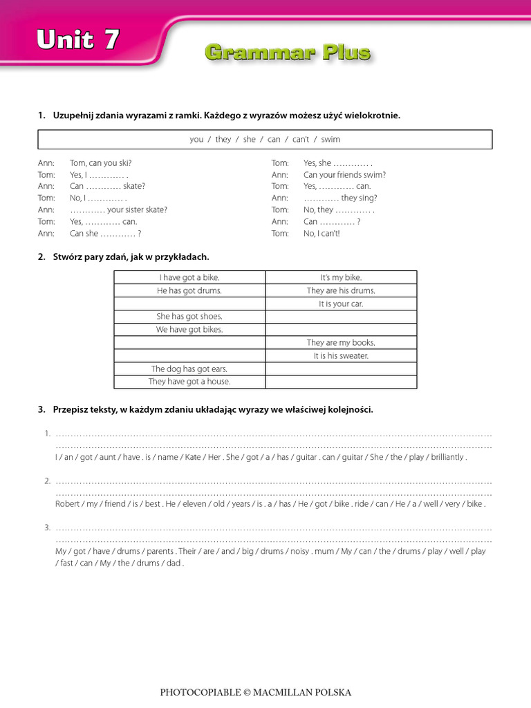 Grammar Plus 1 Unit 7 | PDF