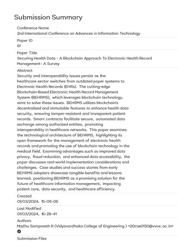 Blockchain for Securing Health Data | PDF | Written Communication