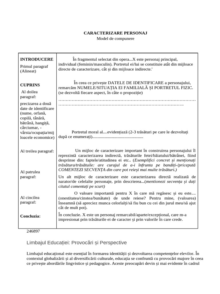 Caracterizare Personaj | PDF