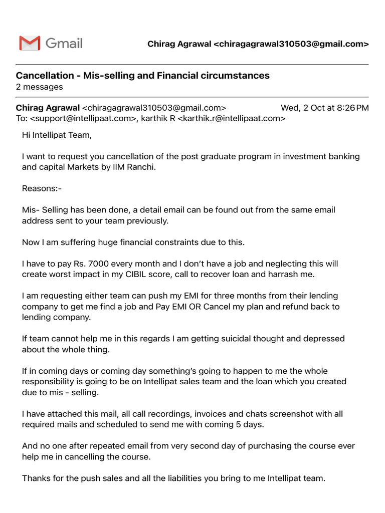 Cancellation - Mis-Selling and Financial Circumstances | PDF