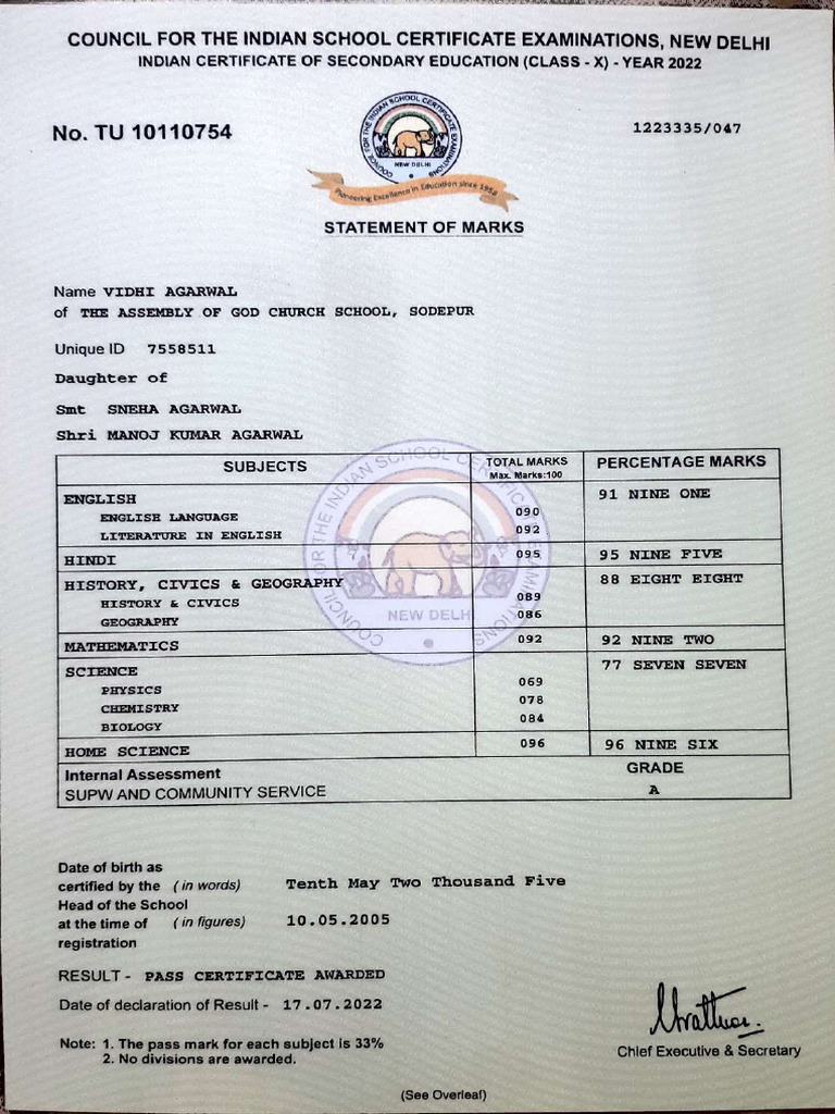 10th ISCE Marksheet_compressed | PDF
