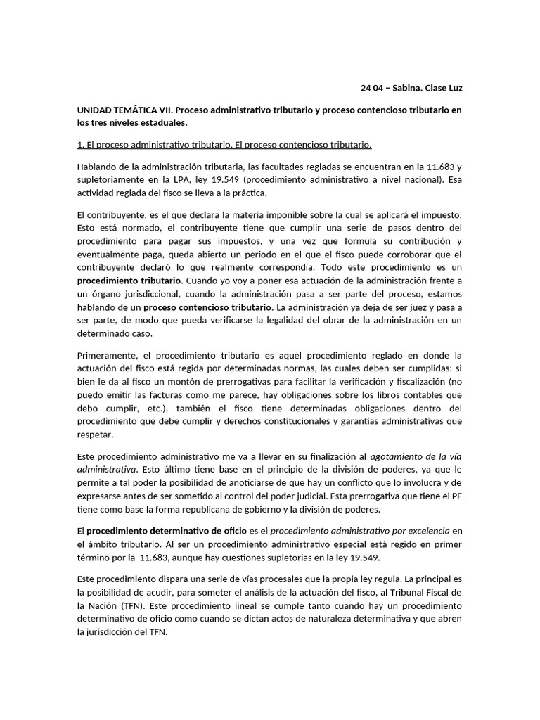 Resumen Tributario - U7 | PDF