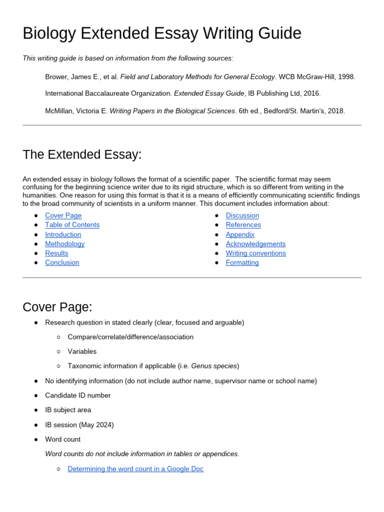 Biology Extended Essay Writing Guide | PDF