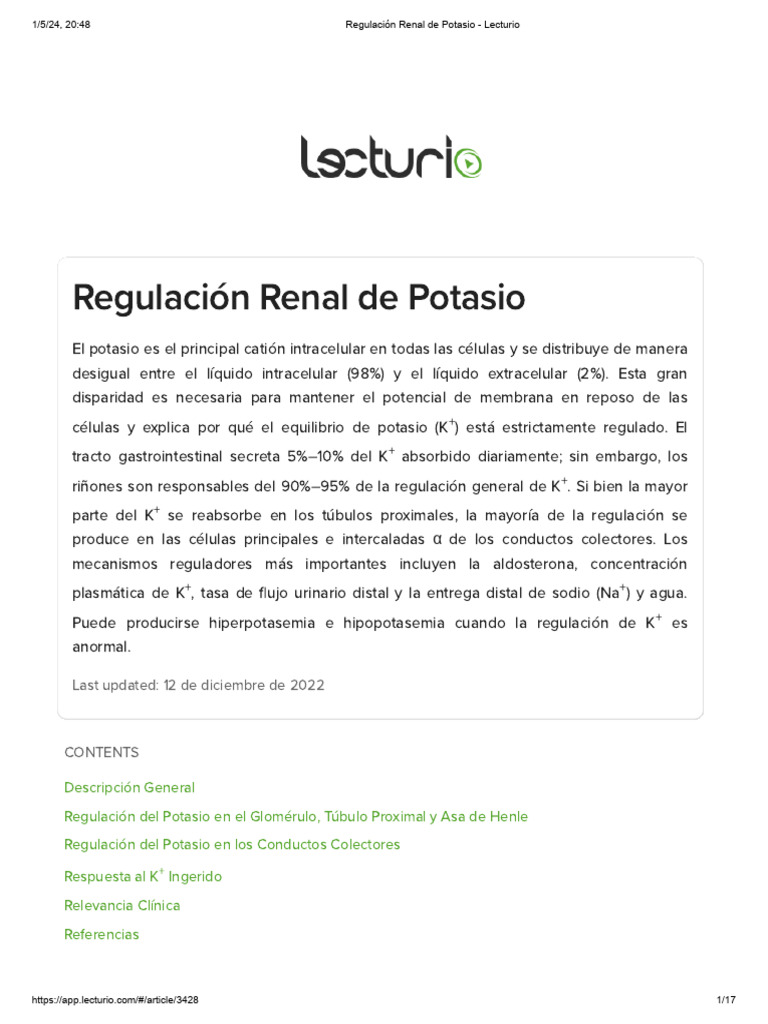 Regulación Renal De Potasio Lecturio Pdf