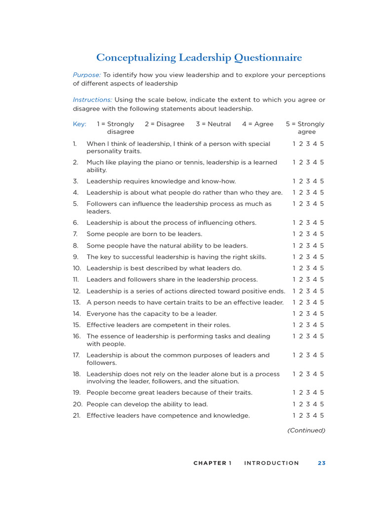 Northouse 9e Leadership Questionnaire Ch1 | PDF