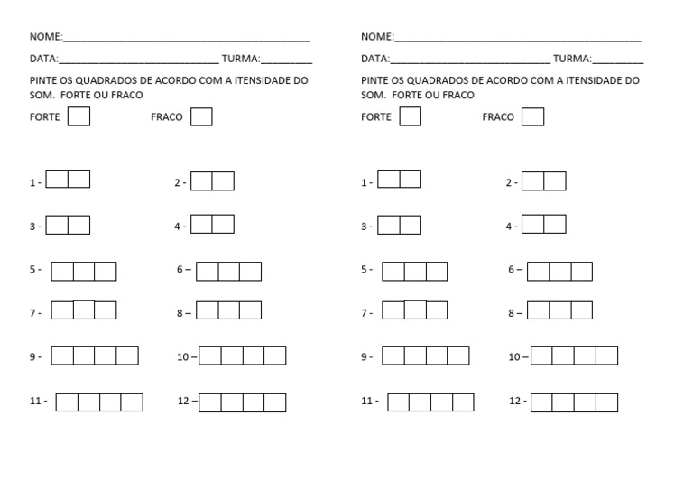 Exercício de Intensidade - Forte e Fraco - 2 Ano - 13 Cópias | PDF
