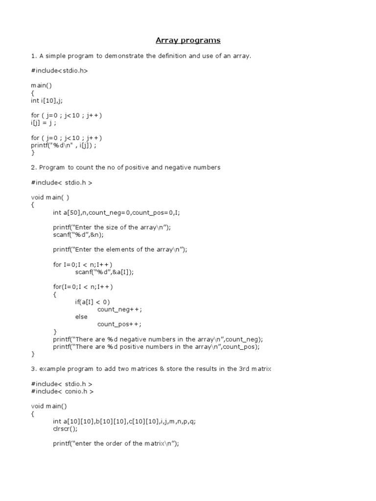 Array Programs | PDF | Matrix (Mathematics) | Integer (Computer Science)