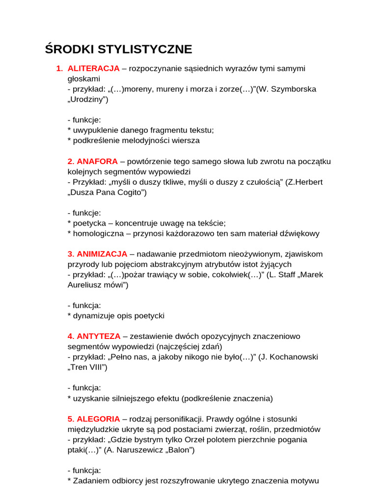 Środki Stylistyczne | PDF
