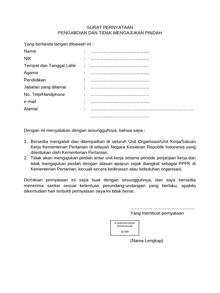 Contoh Pengisian Surat Pernyataan Pengabdian (2 Poin) | PDF
