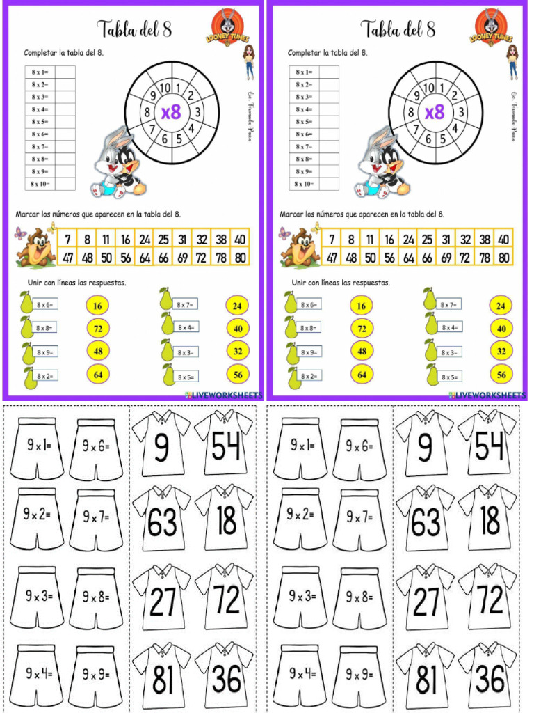 Tabla Del 8 y 9 (Actividades) | PDF