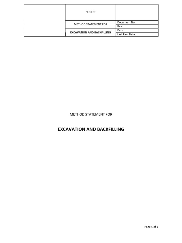 Method Statement For Excavation and Backfilling | PDF