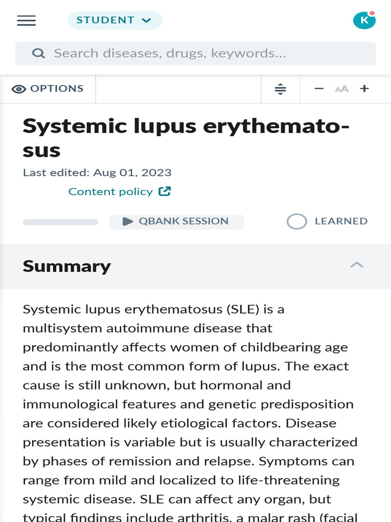 Systemic Lupus Erythematosus - AMBOSS | PDF