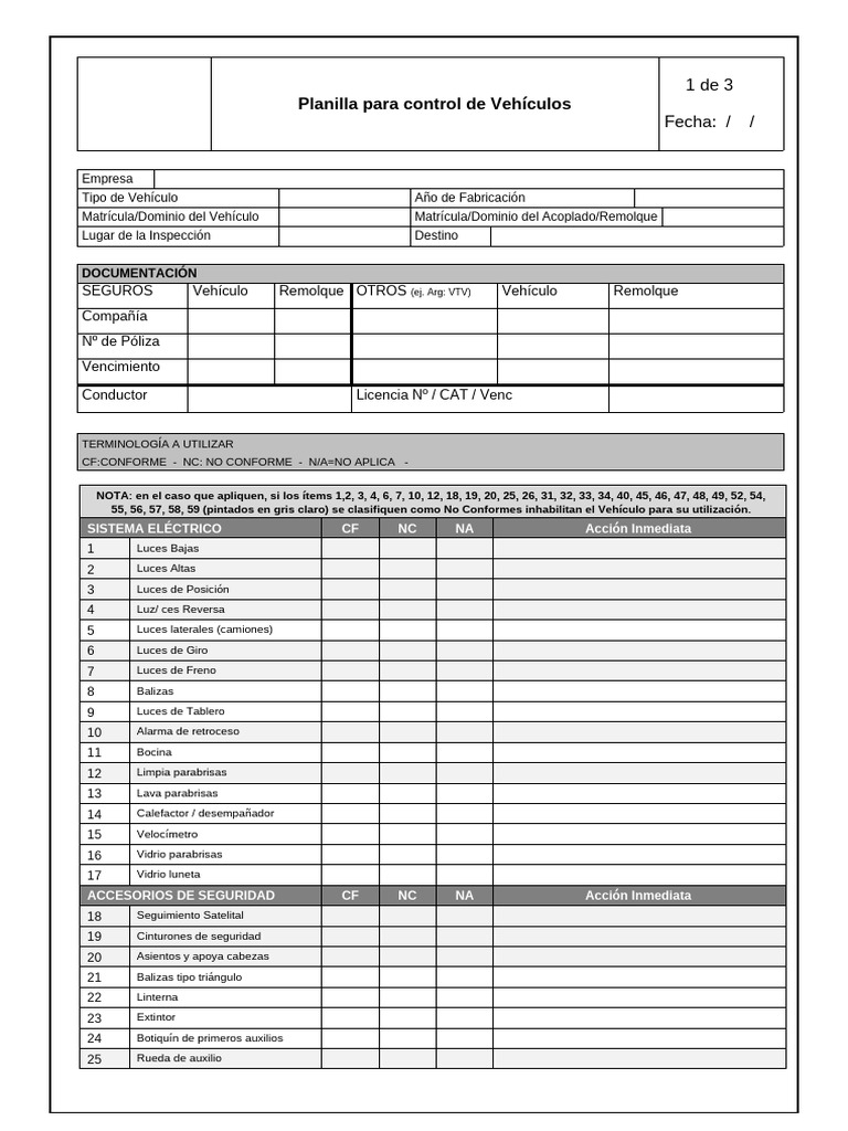 050 - Check List - Control Autos y Camionetas | PDF | Carros deportivos ...