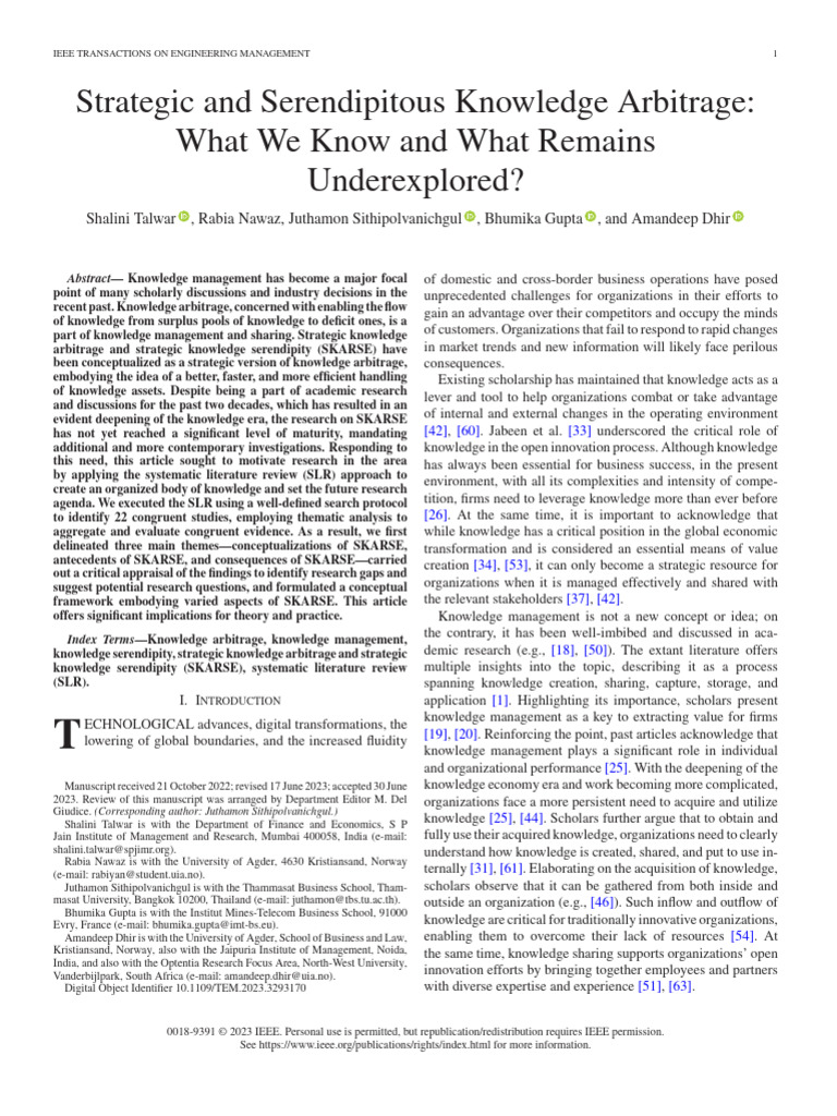 Strategic and Serendipitous Knowledge Arbitrage What We Know and What Remains Underexplored ...