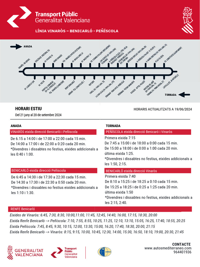 Horari Estiu Vinaros Benicarlo Peniscola 2024 1 | PDF